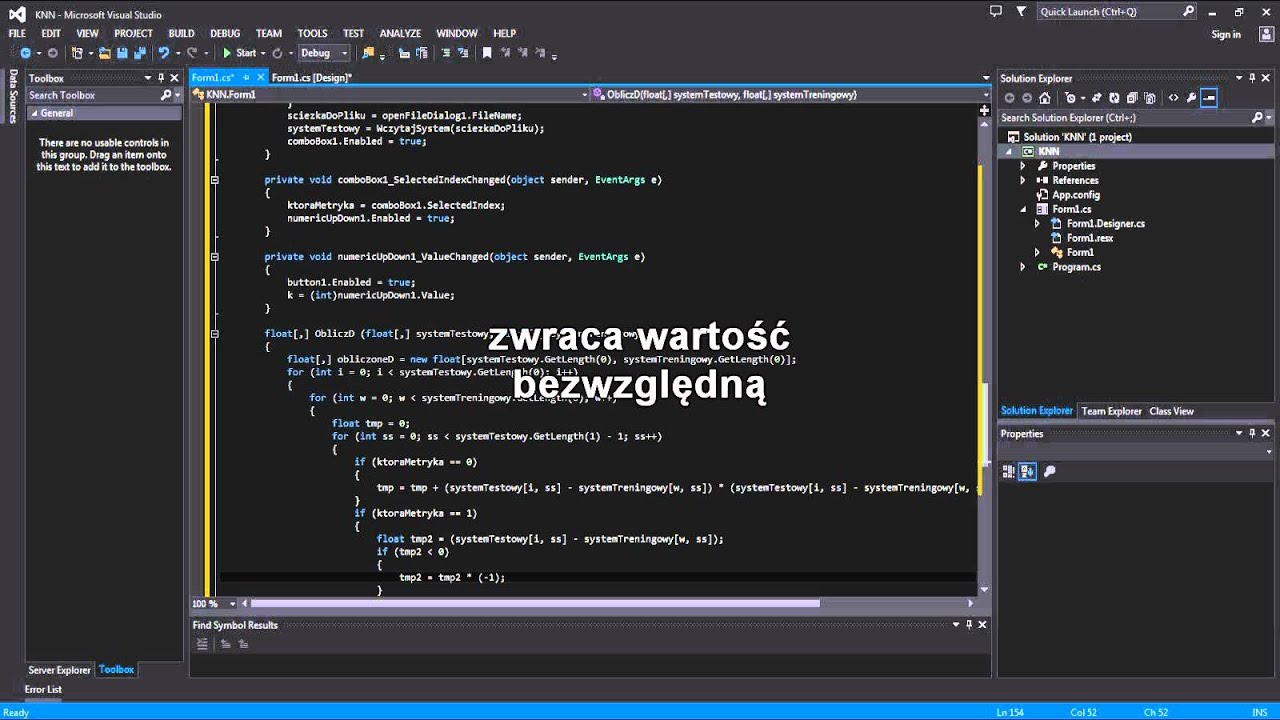 Tutorial Algorytm KNN implementacja C#, Visual Studio 2013, SI cz 3/7 - YouTube