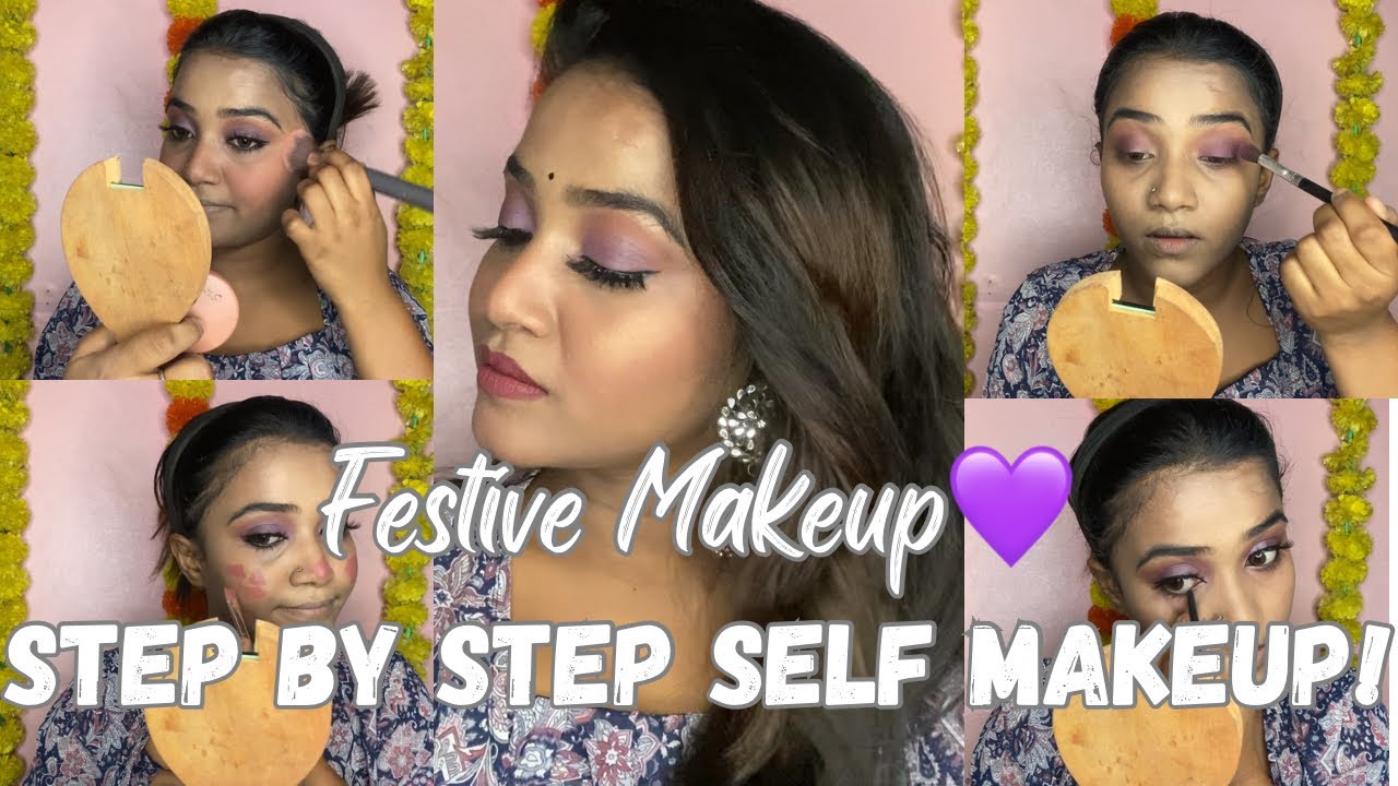 Purple Festive Makeup Look💜|| Step by Step Self Makeover💄|| Myself ...
