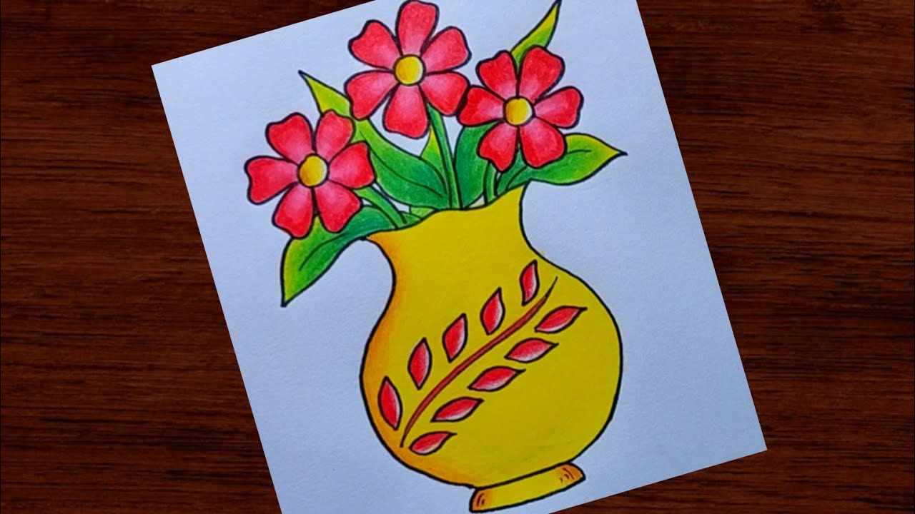 Easy and Simple Flower pot drawing| Flower Vase drawing| How to draw ...