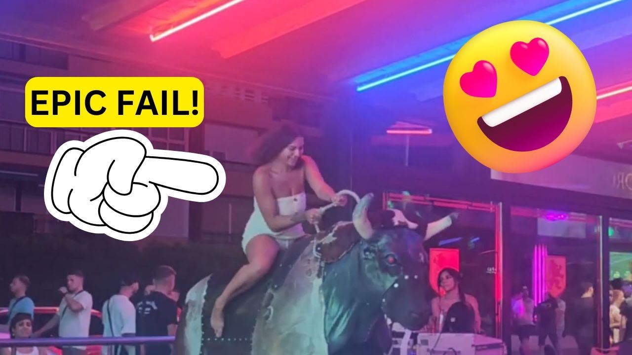 🔥Pretty Girl Benidorm Mechanical Bull Riding #omg #wow #spain #shorts # ...