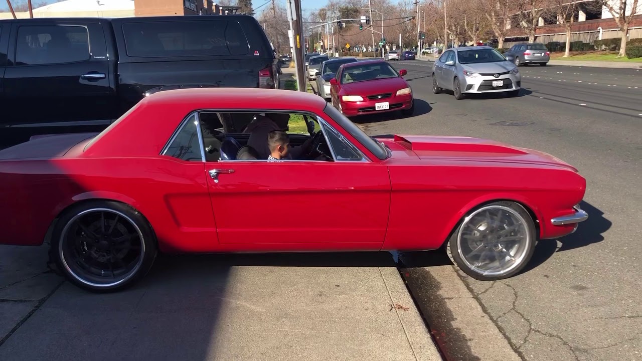 1965 Mustang 347 first drive Black Widow Venom 250s turn downs - YouTube
