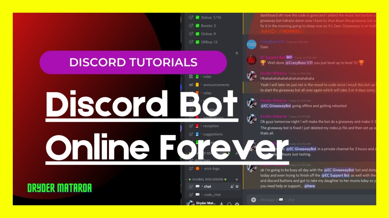 Discord Tutorials How To Make Your Discord Bot Appear Online Forever 247 2021 For Beginners 5593