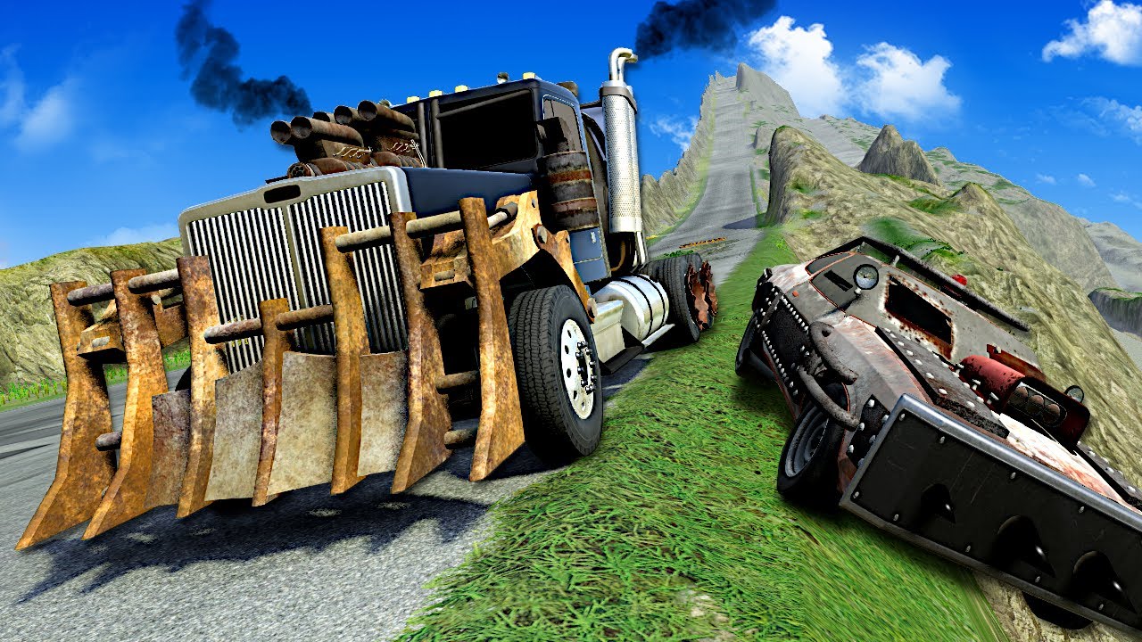 MAD MAX CARS DOWN A MOUNTAIN! - BeamNG Drive Mods - YouTube