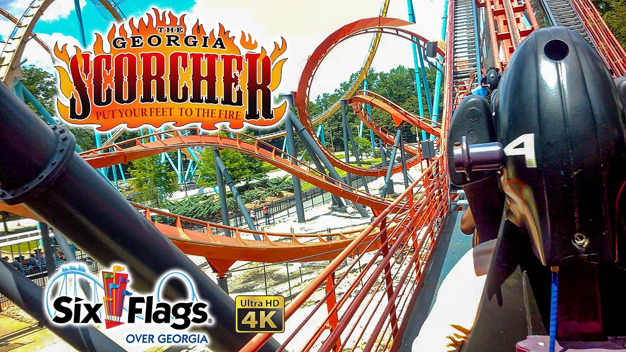 2023 Georgia Scorcher Stand Up Roller Coaster On Ride Back Row 4K POV ...