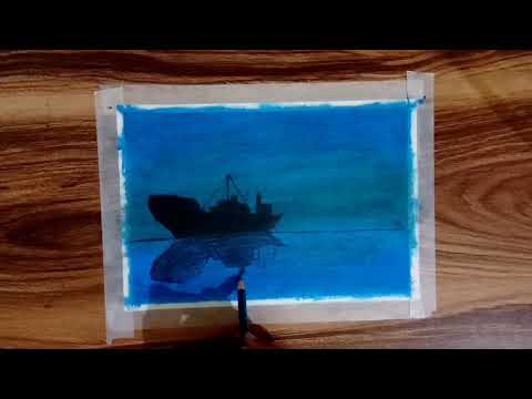 Oil Pastel Drawing - Sea Drawing with ship - YouTube