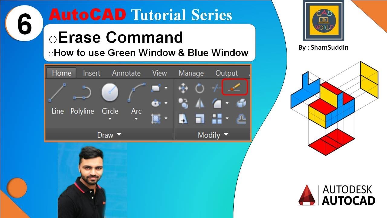 #6 | Erase Command | Use of Green & Blue window | Autodesk-AutoCAD ...