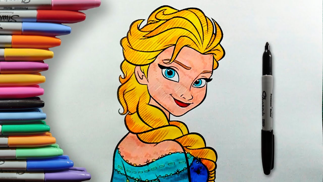 How to Color Elsa from Frozen Step by Step Easy Coloring pages for Kids ...
