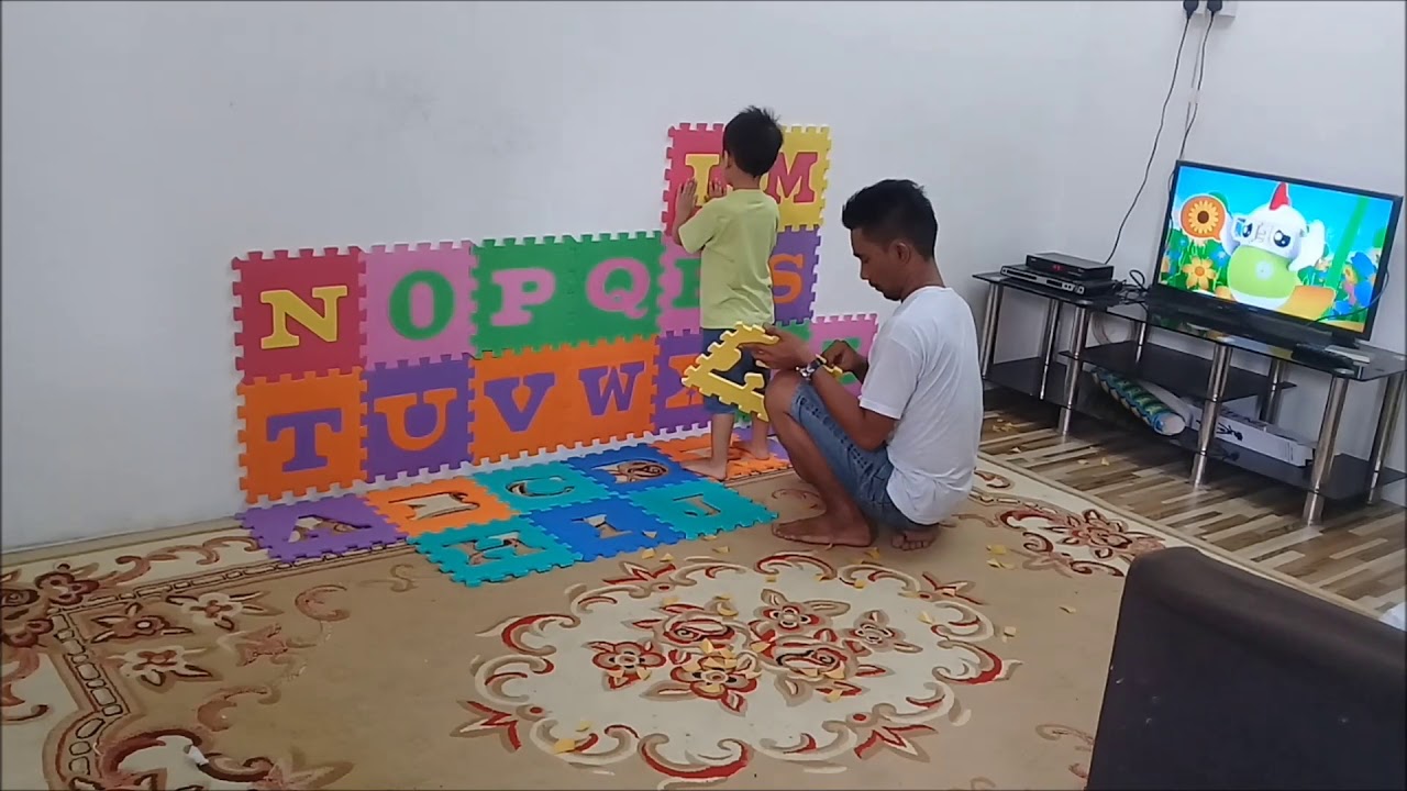 Kids and dad building ABC - ABC Song Nursery song - YouTube