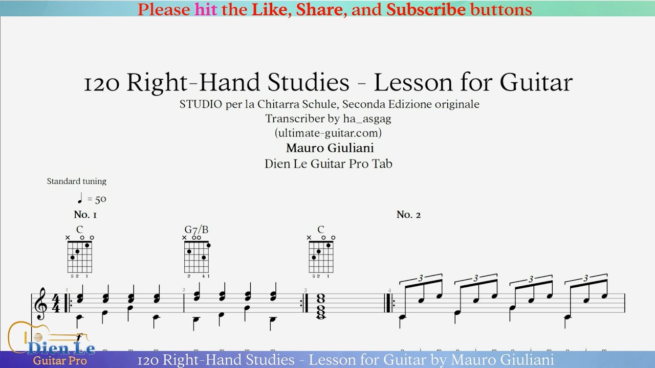 120 Right-Hand Studies - Lesson for Guitar by Mauro Giuliani - For ...