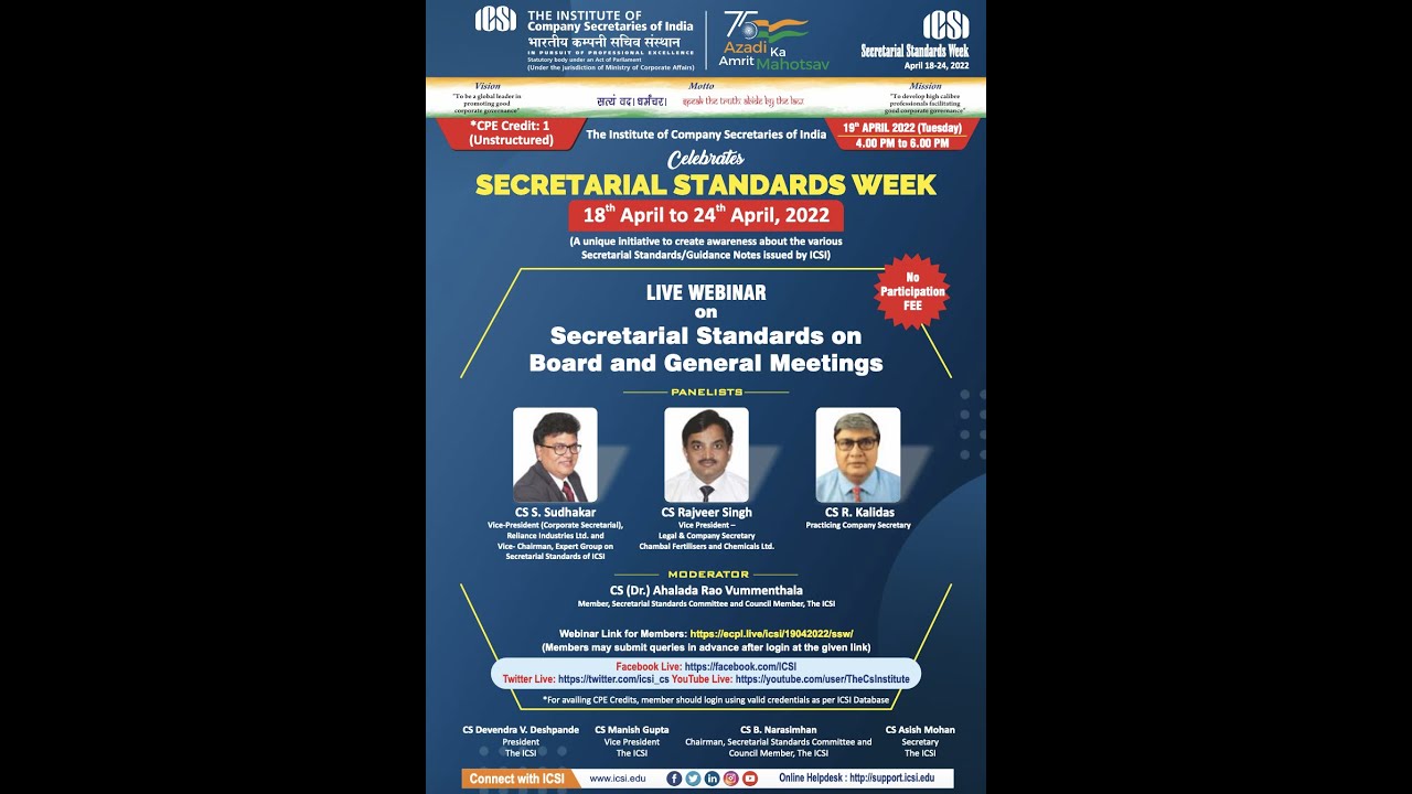 Live Webinar on Secretarial standards on Board and General Meetings ...