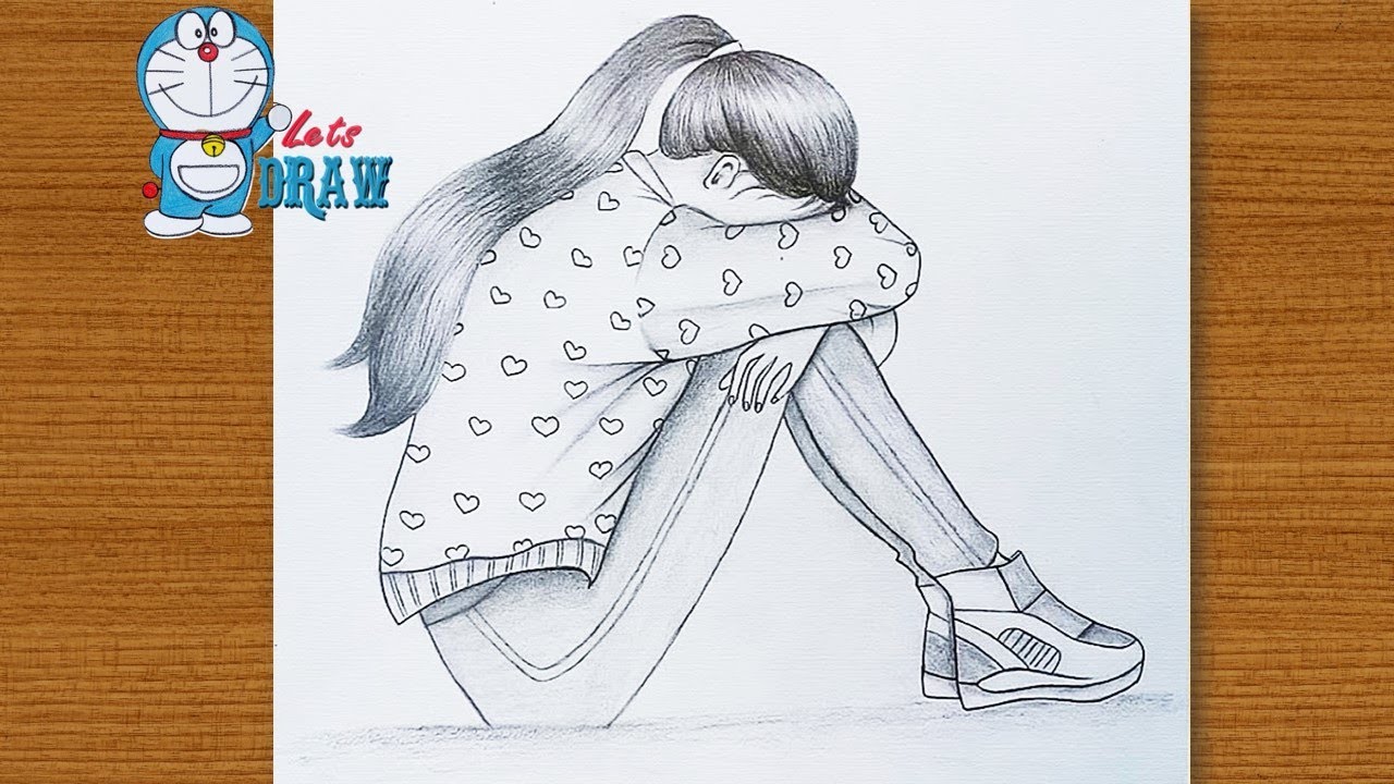 How to draw a Alone girl with pencil sketch || how to drawing for sad ...