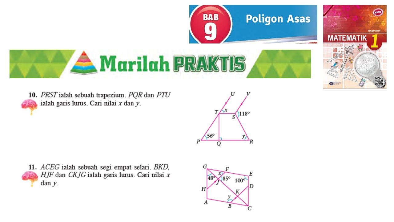 KSSM Matematik Tingkatan 1 Bab 9 poligon asas marilah praktis no10 no11 ...