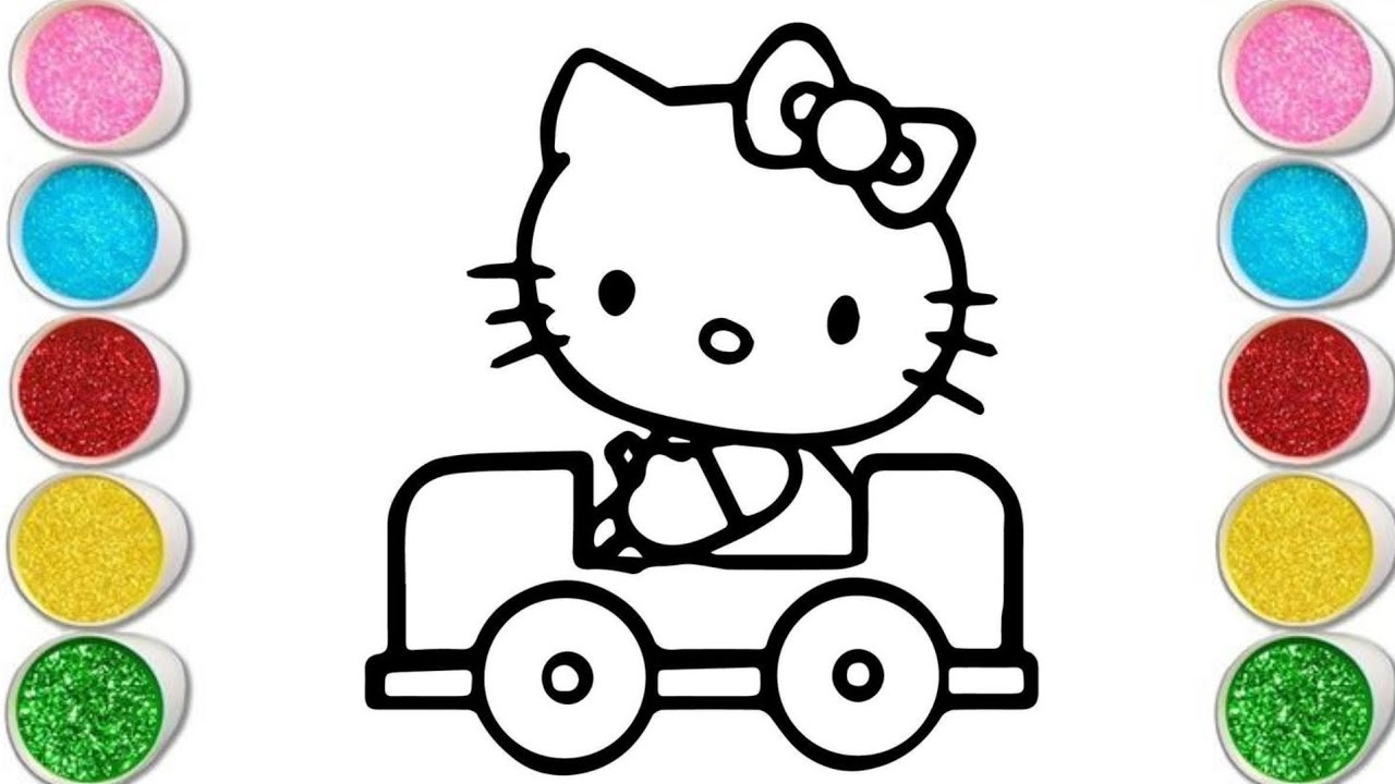 Hello Kitty in Car Drawing, Painting and Coloring for Kids and Toddlers ...