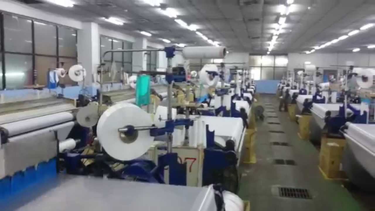 textile factory loom - water jet machines - YouTube