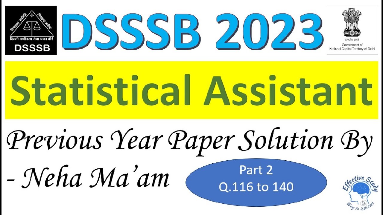 DSSSB | Statistical Assistant 2023 | Previous Year Paper Solution # ...