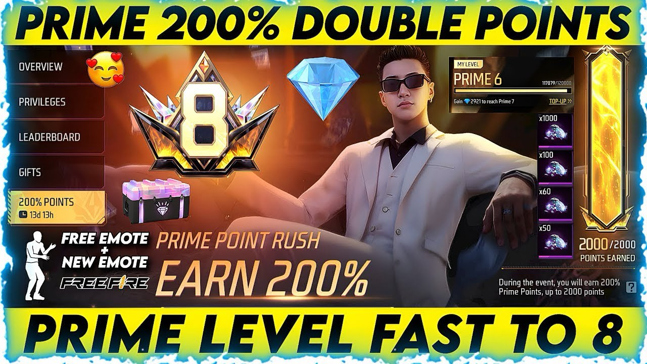 "FREE FIRE PRIME POINT RUSH 🔥 Earn 200% Points Fast | Prime Level 8 ...