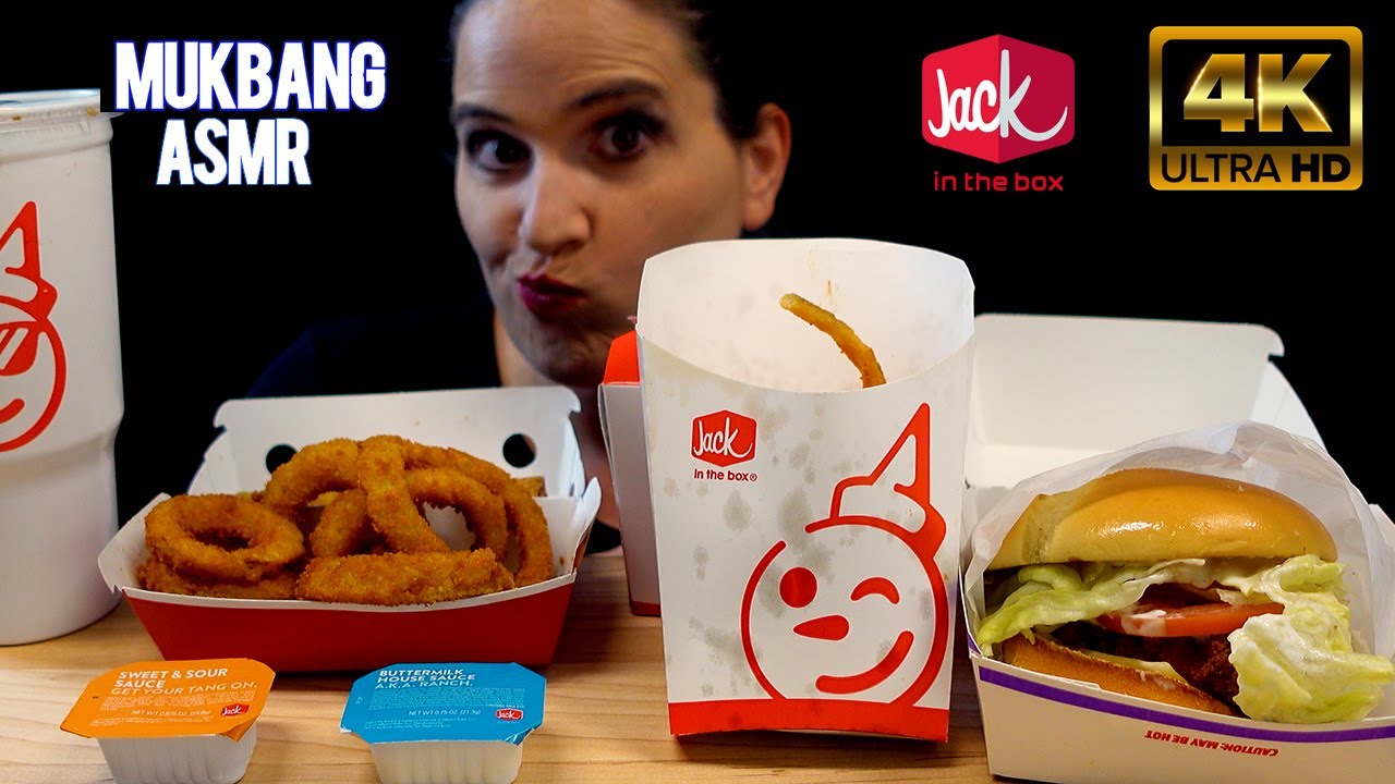 ASMR MUKBANG | JACK IN THE BOX | Onion Rings, Tiny Tacos, Burger ...