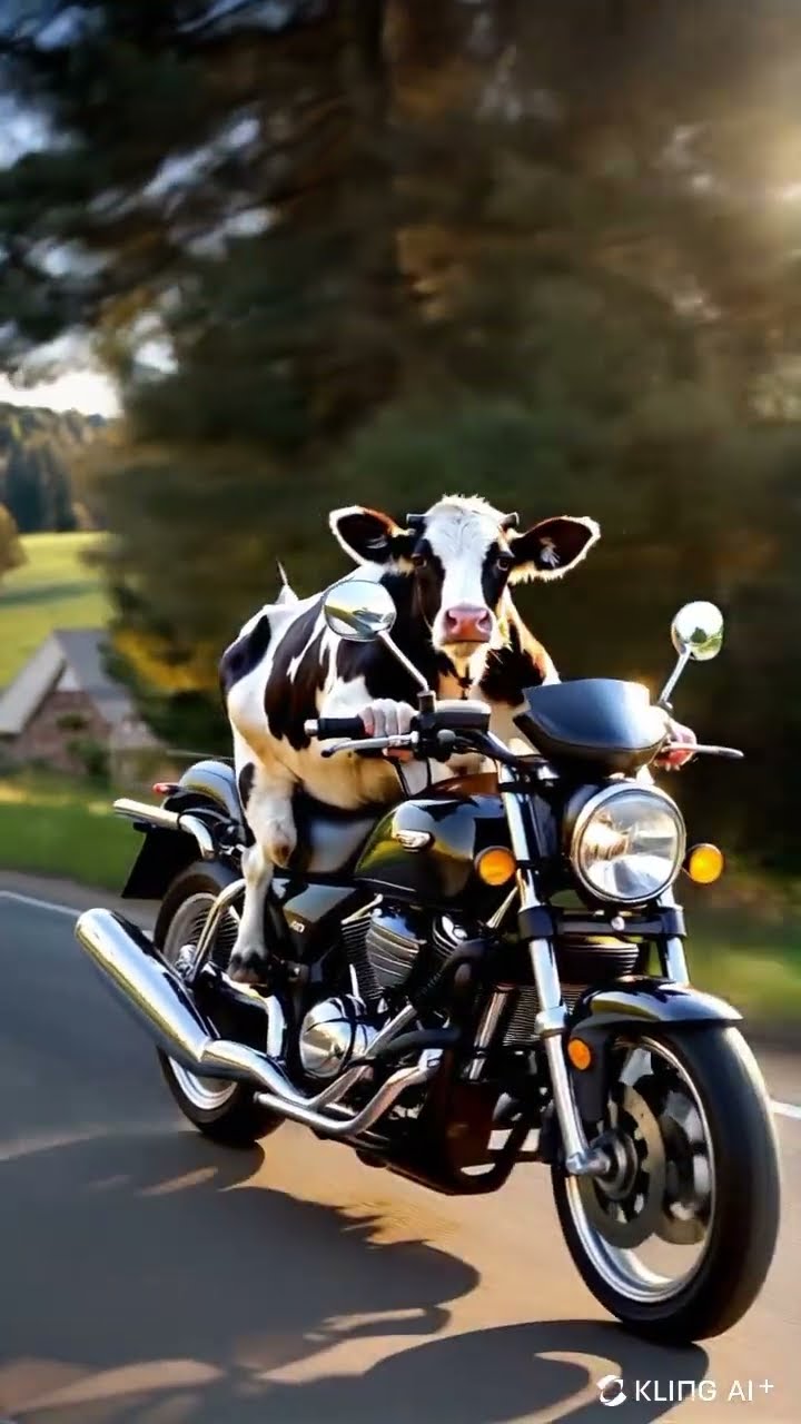 A cow rides a motorcycle - YouTube