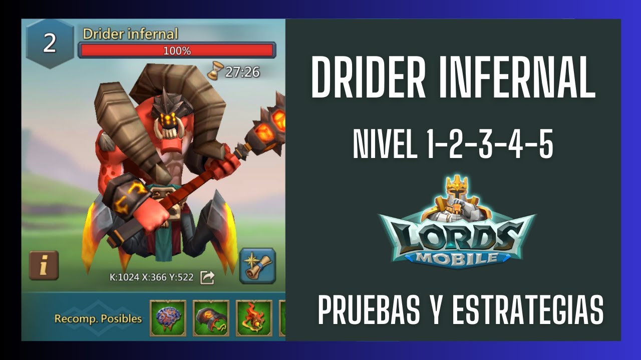 💀 Lords Mobile ES - Cacería DRIDER INFERNAL Nivel 1-2-3-4-5 / Analisis ...