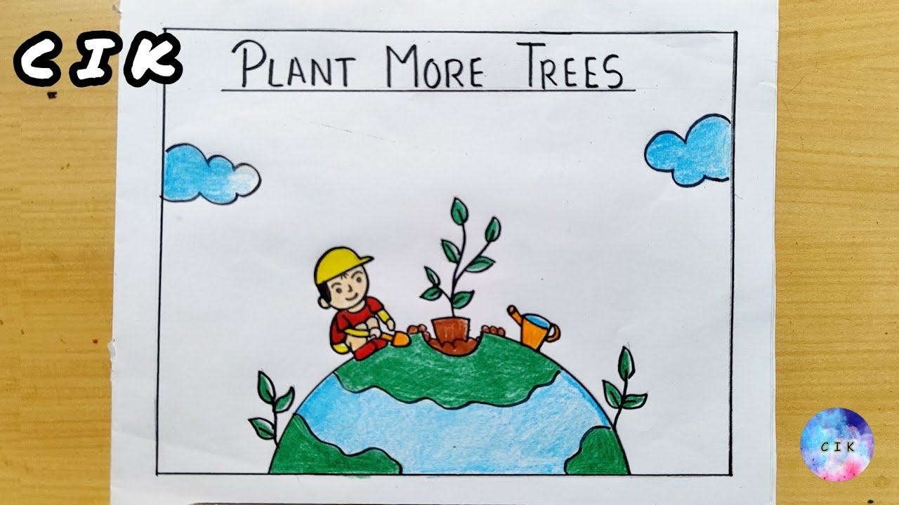 Plant more trees Drawing | Save Tree Save Earth easy poster Drawing ...