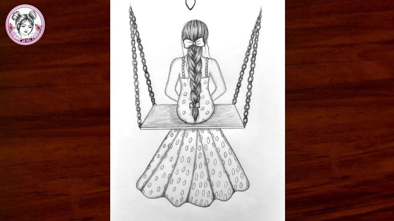 How to draw a girl swinging, step by step/ easy girl drawing - YouTube