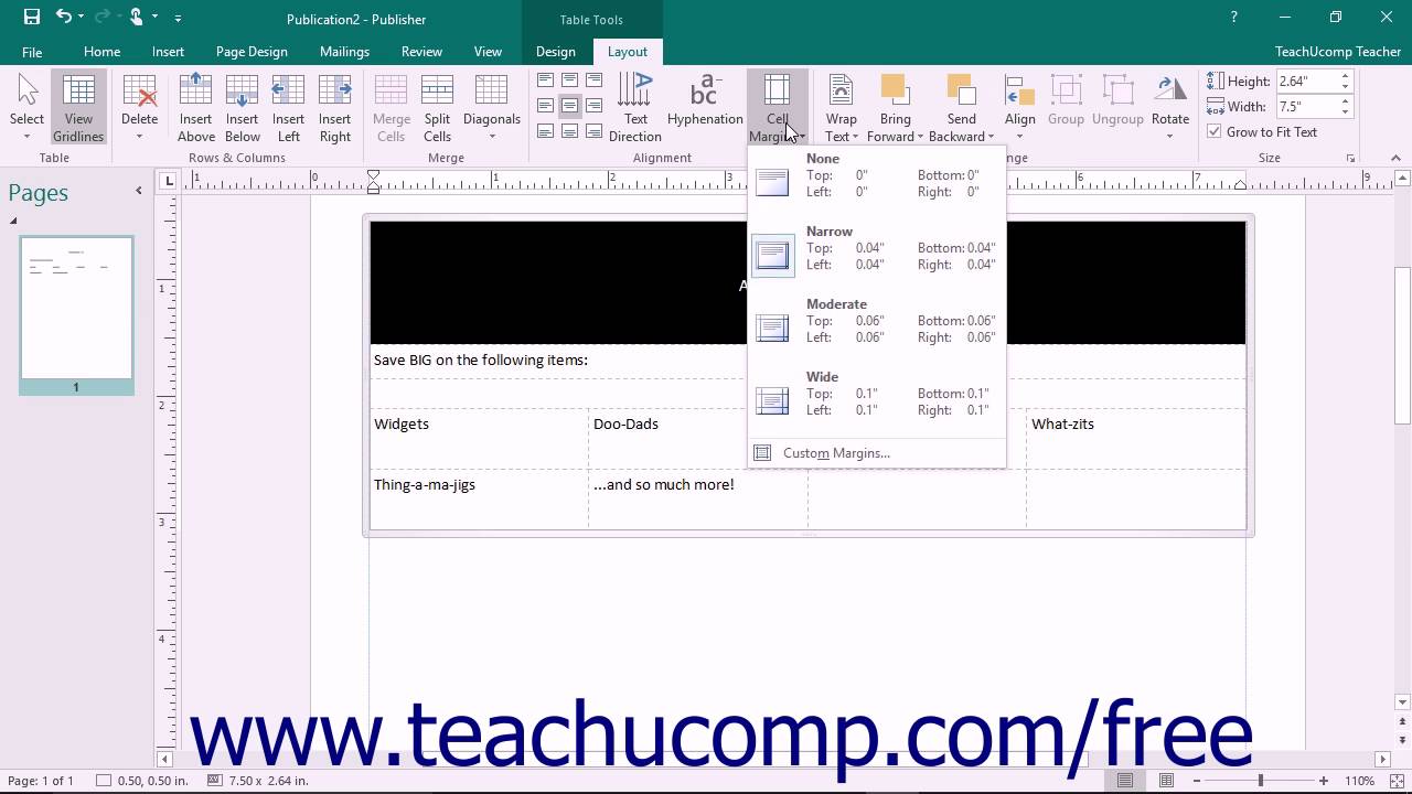 Publisher 2016 Tutorial Modifying Text in Table Cells Microsoft ...