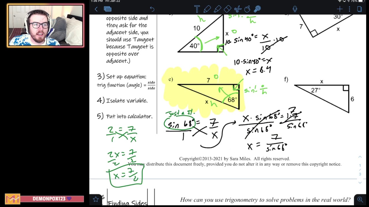 Using Trig Functions To Solve For Missing Sides | Unit 6 Lesson 5 ...