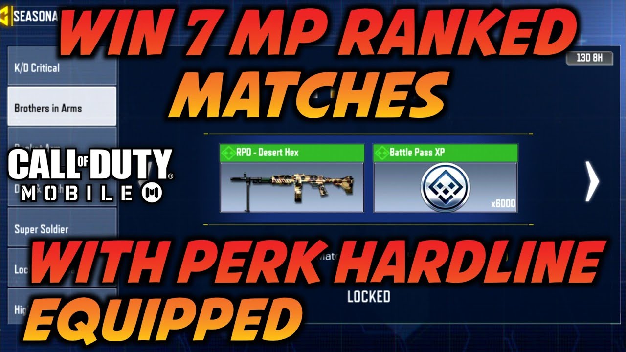 COD MOBILE! WIN 7 MP RANKED MATCHES WITH PERK HARDLINE EQUIPPED ! New ...