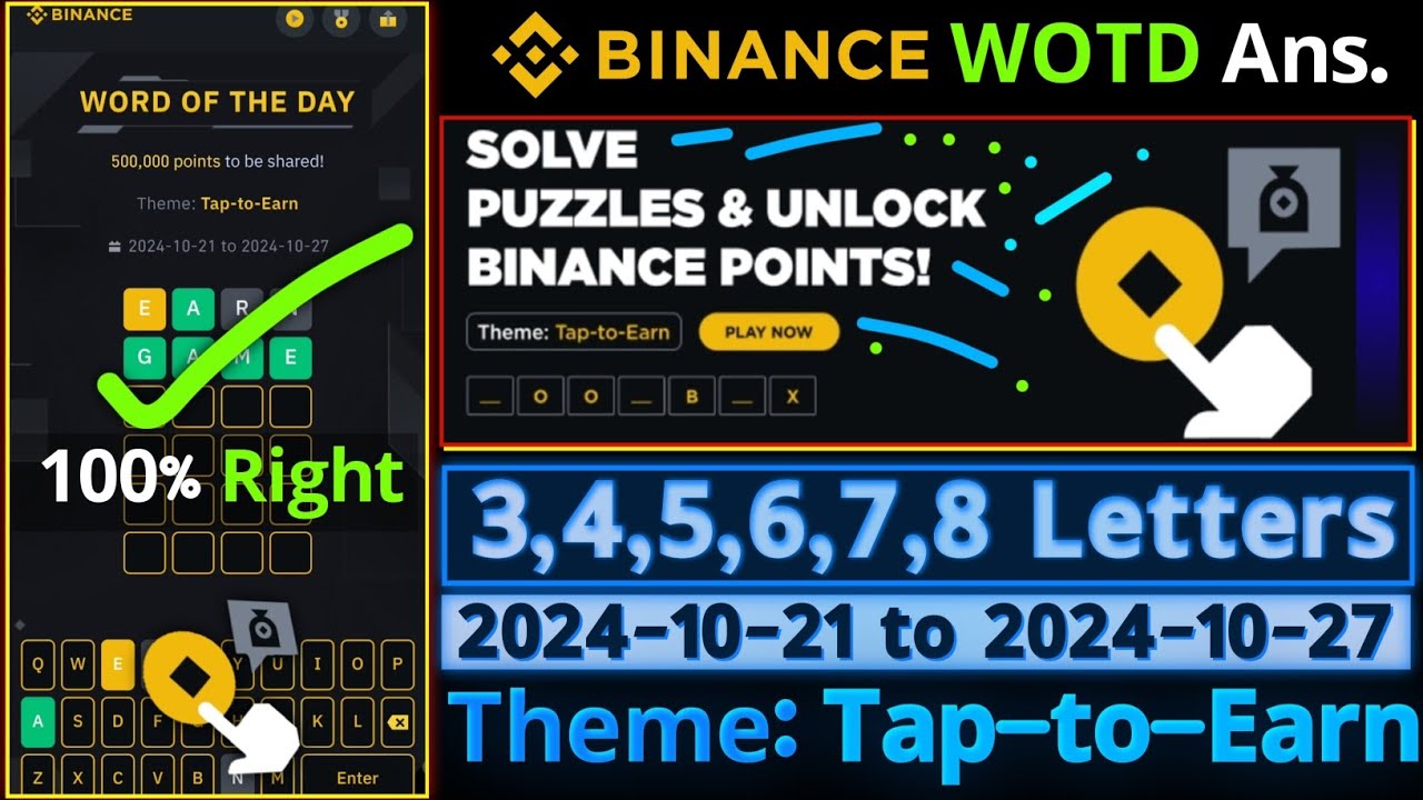 Tap-to-Earn WOTD | Binance New WODL Answers Today | All Letters Word of ...