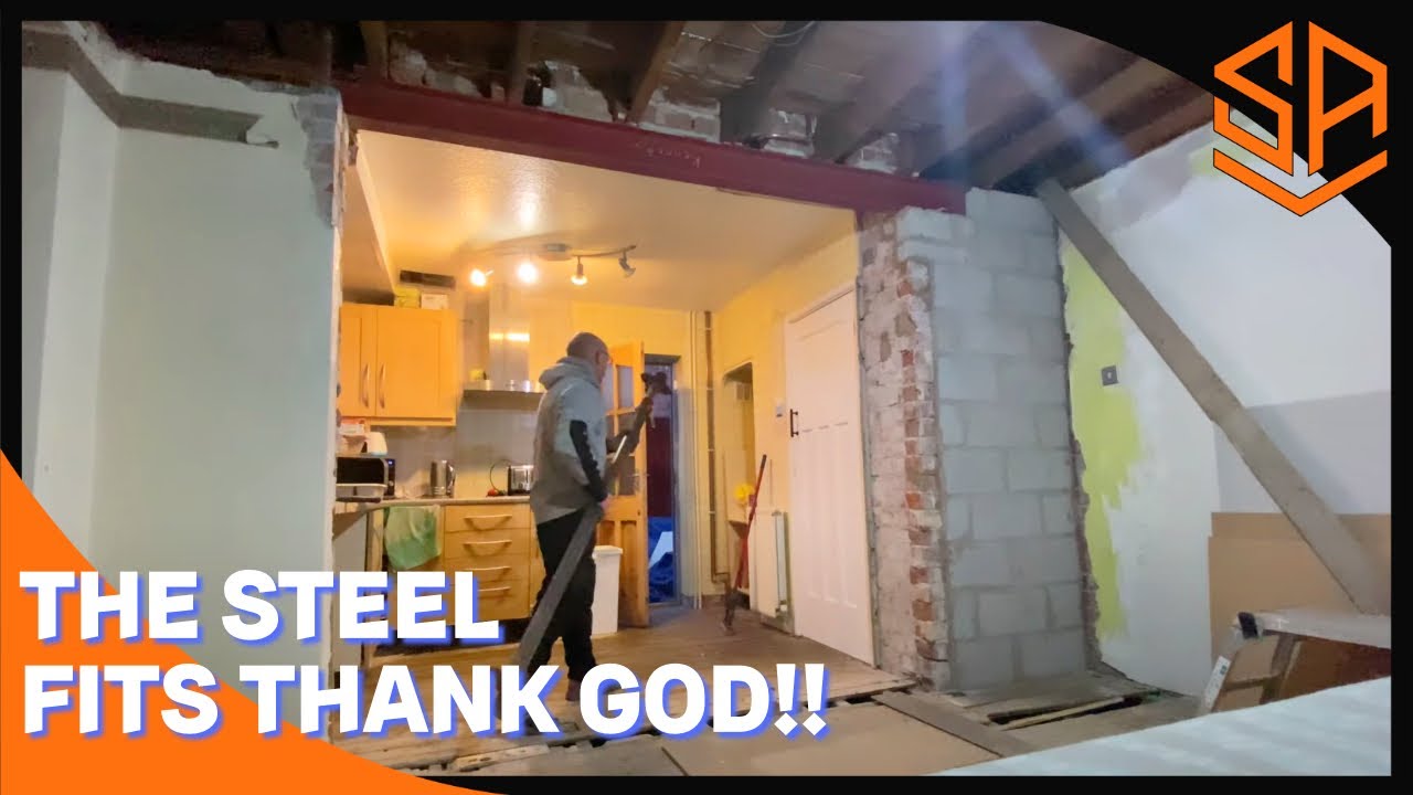 LOAD BEARING STEEL BEAM INSTALLATION !! STEEL JOB PART 2 - YouTube