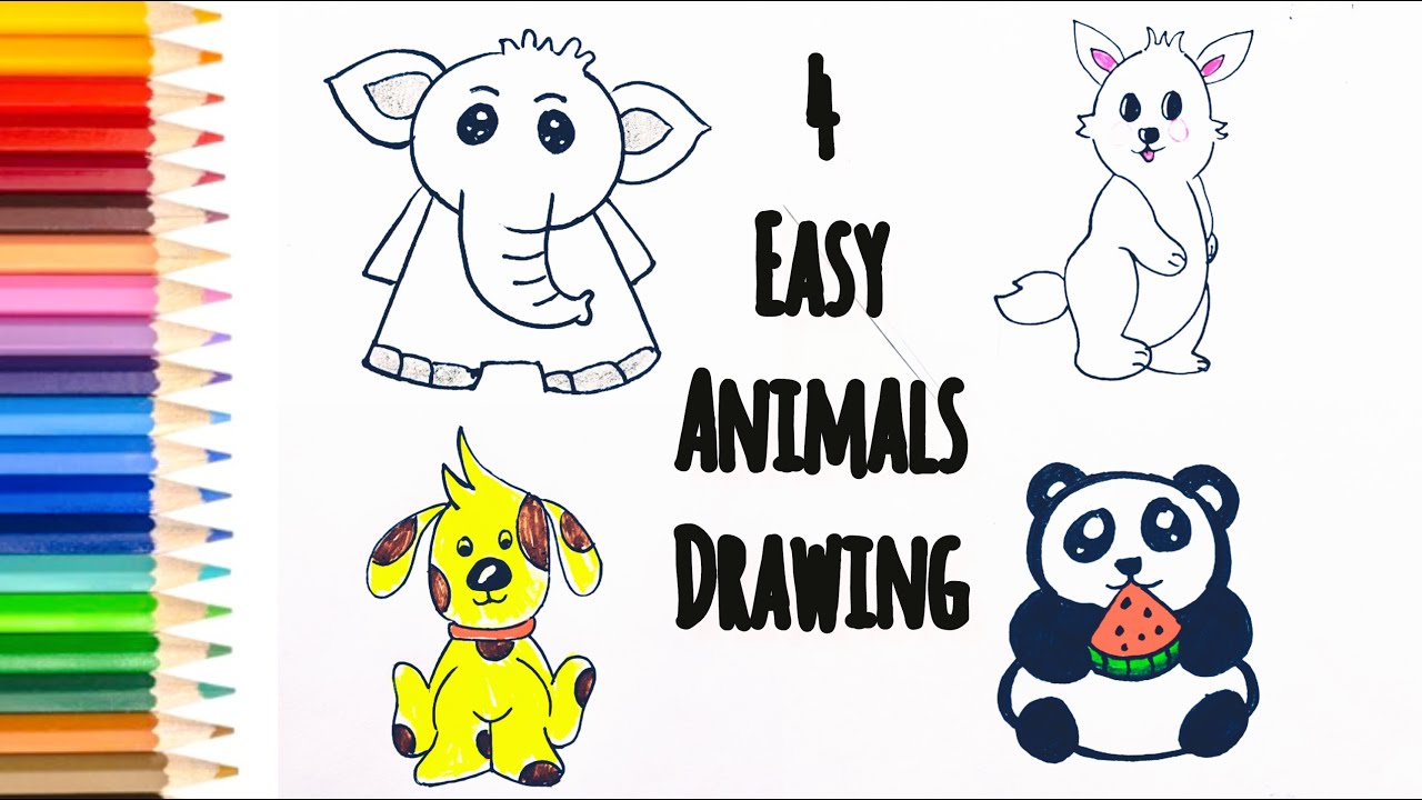 4 easy ways to draw Animal's 😃with colours 💕ll Drawing for kids😍ll# ...