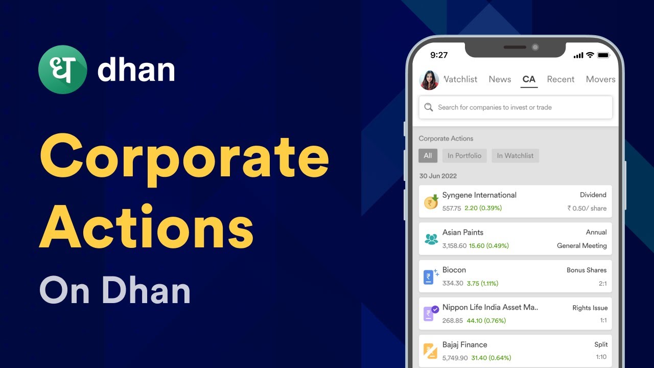 How to see Corporate actions on the Dhan App & Web | Bonus, Dividends ...