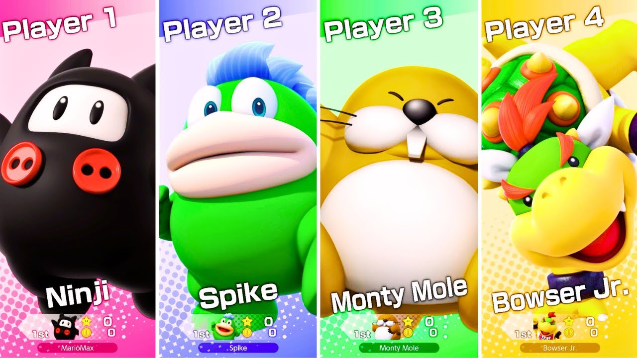 Super Mario Party Jamboree - Ninji vs Spike vs Monty Mole vs Bowser Jr ...