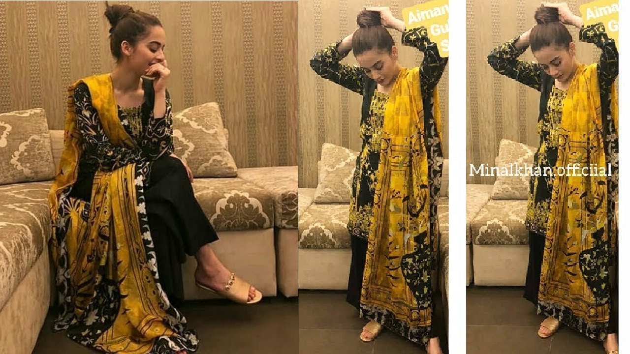 Aiman Khan Absolutely Looking Stunning In Black & Yellow Simple Dress ...