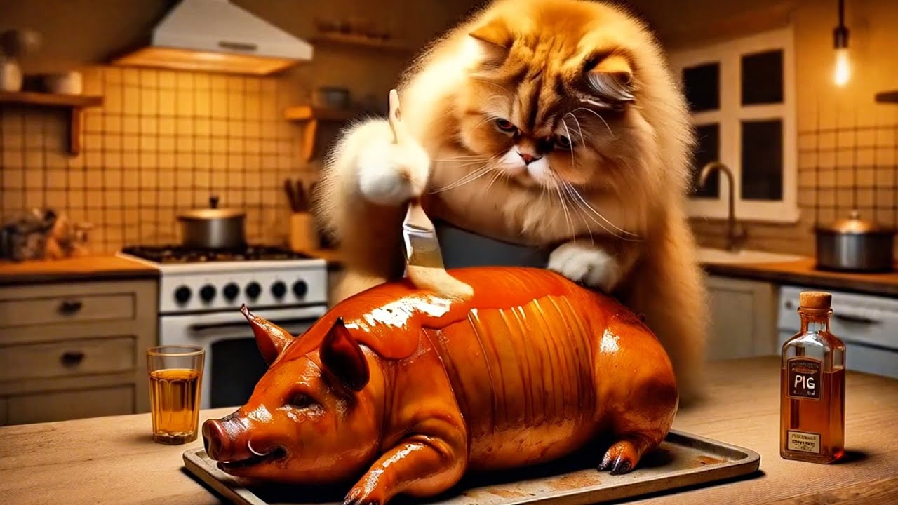 Cute Cat Cooks Crispy Roasted Pork Simple and Delicious Roasted Pork ...