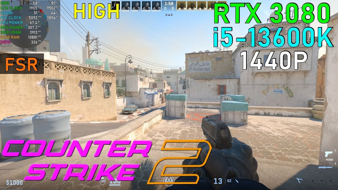Counter Strike 2 (DUST) RTX 3080 - 13600K [High - FSR 1440P] - YouTube