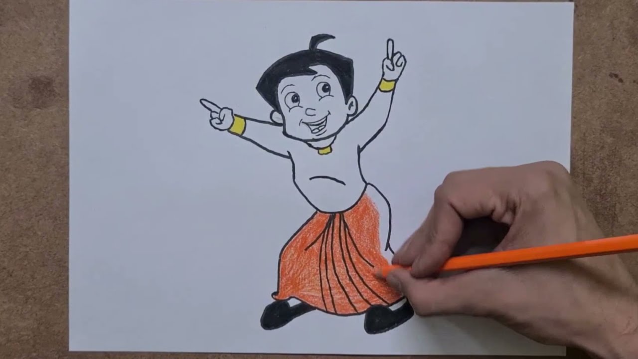Chhota Bheem Drawing (Freehand Outline & Using Pencils Colour's) - Draw ...