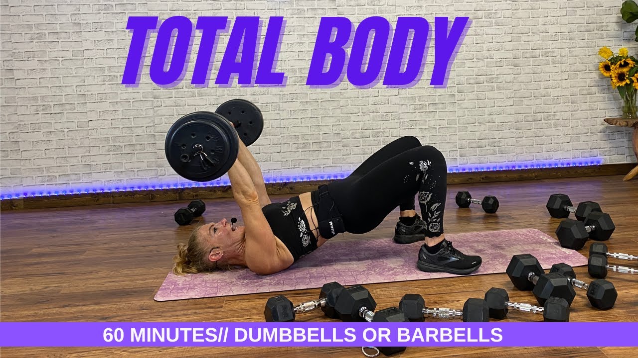 60 MIN TOTAL BODY WORKOUT // DUMBBELLS OR BARBELLS // TONE IT UP! - YouTube