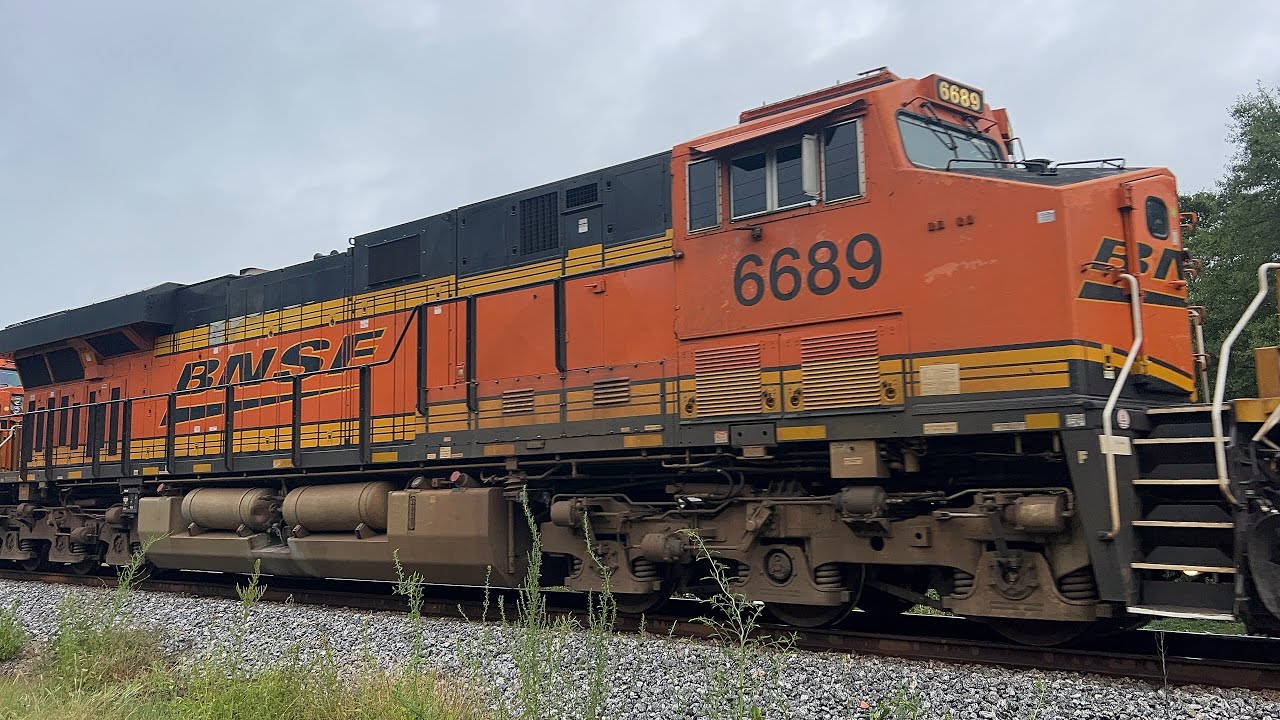 BNSF 6689, BNSF 7326 & BNSF 8323 loaded heading north through Grantville, Ga. towards Fairburn ...