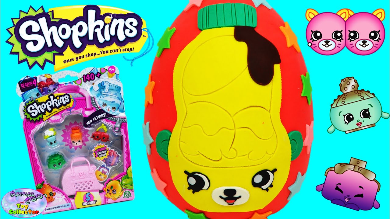 Shopkins Season 4 Giant Play Doh Surprise Egg Petkins Big Topping MLP ...