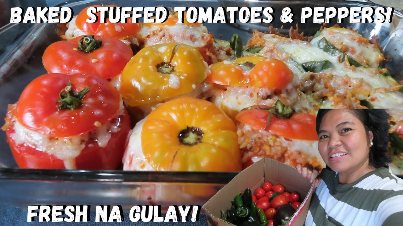 BUHAY AMERIKA: BAKED STUFFED KAMATIS AT PEPPERS MASARAP! - YouTube