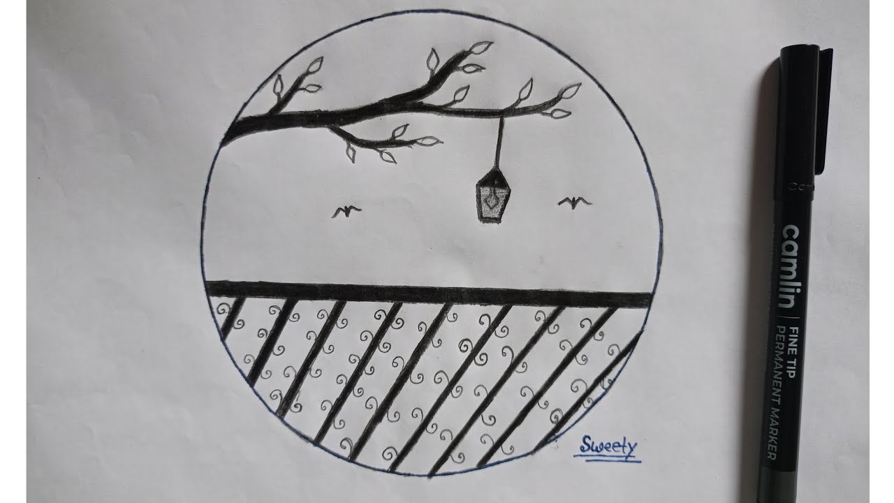 Easy circle scenery drawing tutorial ll Very easy ideas for beginners ...