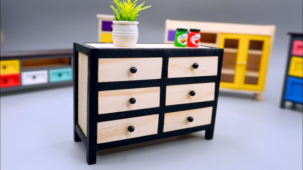MINIIKEA | DIY miniature solid wood drawer cabinet model tutorial doll ...