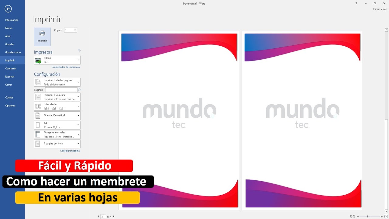 Como hacer un membrete en WORD en Varias Hojas para Imprimir - YouTube