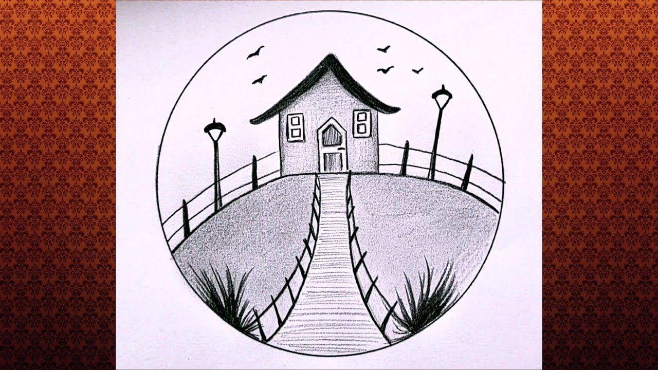 Cómo dibujar un paisaje con una hermosa casa / Tutoriales de dibujo a ...