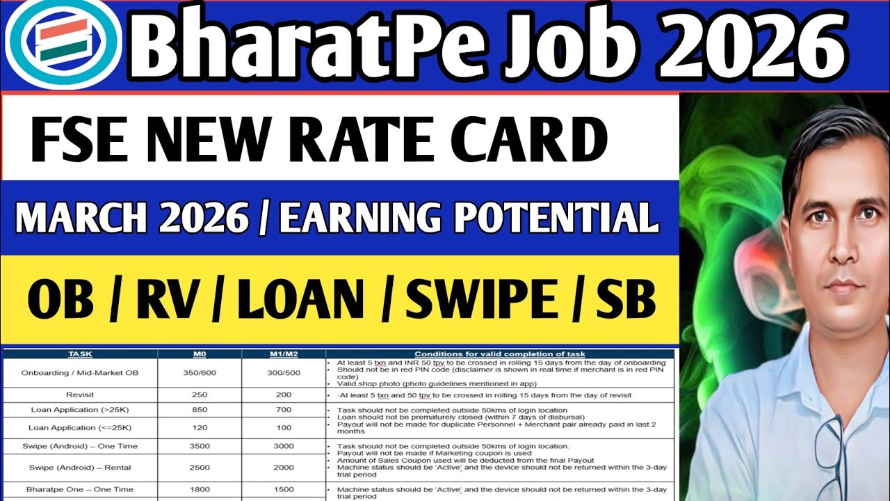 BharatPe FSE New Rate Card March 2026 | OB RV Loan Swipe SB Payout ...