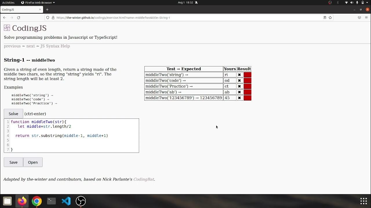 String 1 middleTwo Javascript solution - YouTube