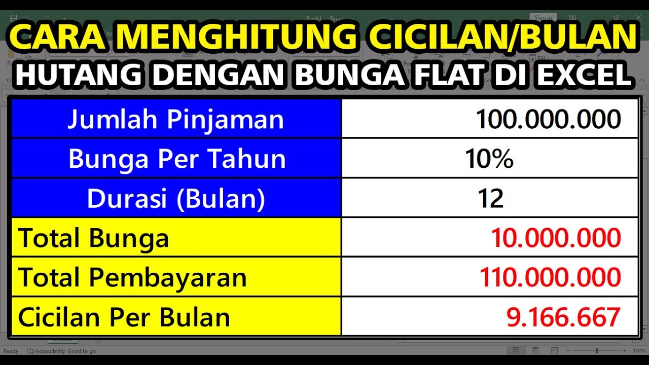 Cara Menghitung Cicilan Per Bulan Hutang dengan Bunga Flat di Excel ...