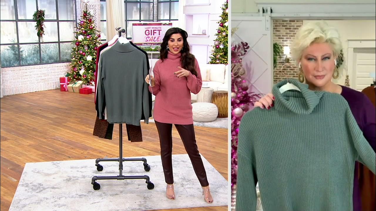 Belle by Kim Gravel Shaker Knit Turtleneck Tunic Sweater on QVC - YouTube