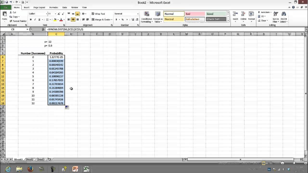 Creating Binomial Distribution Tables in Excel - YouTube